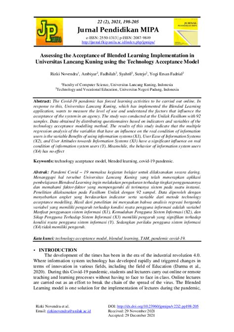Pdf Assessing The Acceptance Of Blended Learning Implementation In