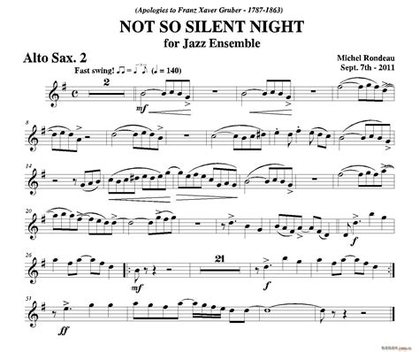 Not So Silent Night（第二中音萨克斯分谱） 爵士管乐团 歌谱简谱网