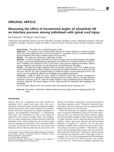 Pdf Measuring The Effect Of Incremental Angles Of Wheelchair Tilt On