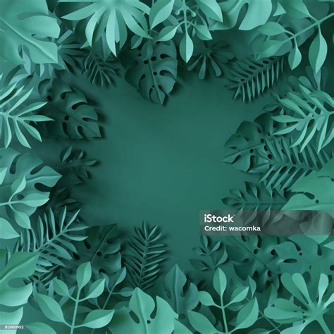 3d 렌더링 열 대 종이 잎 블루 장면 배경 정글 프레임 0명에 대한 스톡 사진 및 기타 이미지 0명 3차원 형태 계절