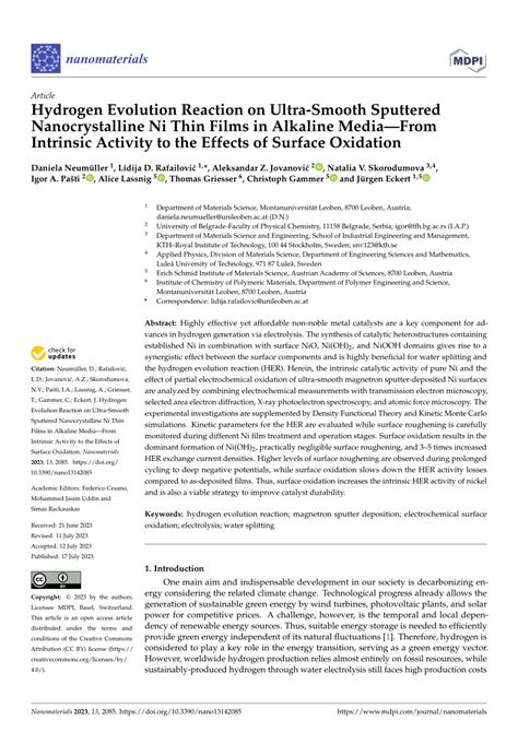 Pdf Hydrogen Evolution Reaction On Ultra Smooth Sputtered Nanocrystalline Ni Thin Films In
