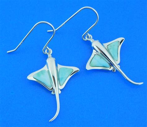 Alamea Stingray Dangle Earrings Larimar And Sterling Silver Island Sun