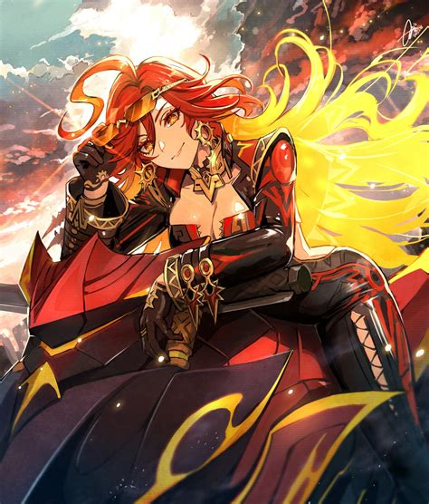 Nijihayashi Mavuika Genshin Impact Genshin Impact Highres Girl Adjusting Eyewear Ahoge