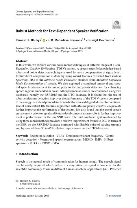 pdf robust methods for text dependent speaker verification