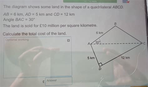 Solved 141 147 Marks The Diagram Shows Some Land In The Shape Of A