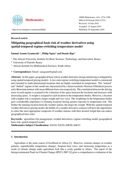 Pdf Mitigating Geographical Basis Risk Of Weather Derivatives Using