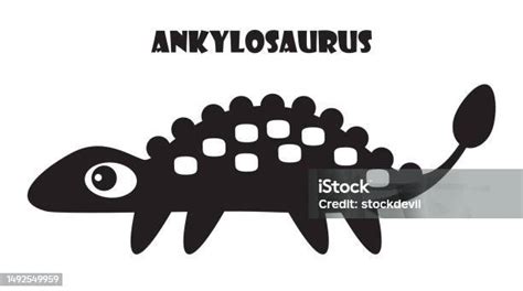 안킬로사우루스 귀여운 공룡 만화 캐릭터 실루엣 블랙 절연 색상 플랫 디자인 벡터 그림 걷기에 대한 스톡 벡터 아트 및 기타 이미지 Istock
