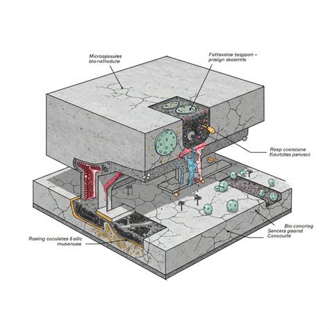 Cutaway Diagram Of A Layered Concrete Structure Depicting A Biological Integration Stock