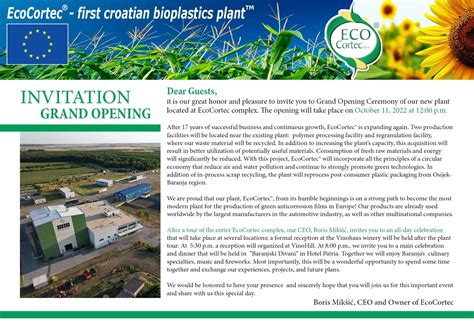 Invitation Grand Opening Ceremony Of Our New Plant Located At