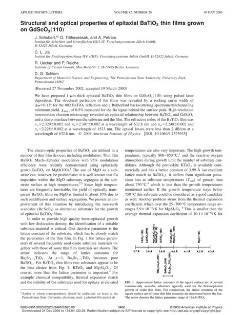 Pdf Structural And Optical Properties Of Epitaxial Batio3 Thin Films Grown On Gdsco3110