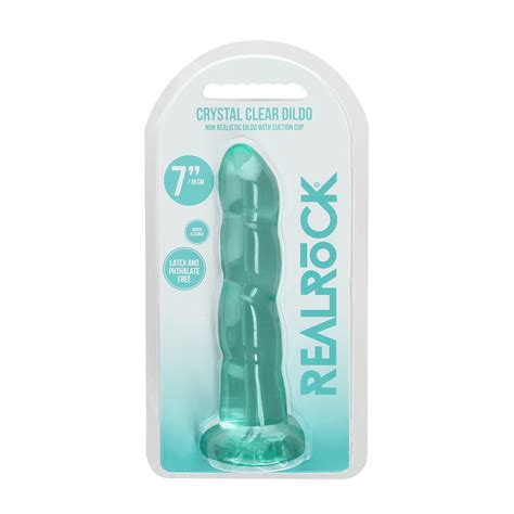 Realrock Crystal Clear Non Realistic Dildo With Suction Cup 7 In Turq