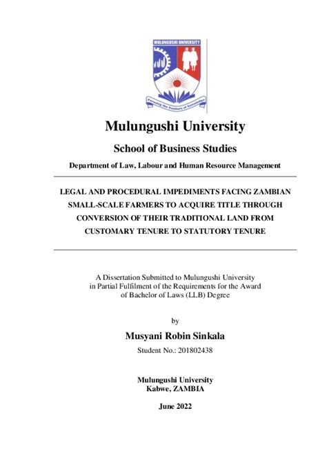 Pdf Llb Dissertation Musyani Sinkala Musyani Sinkala