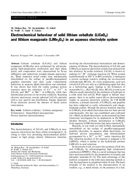 Pdf Electrochemical Behaviour Of Solid Lithium Cobaltate Licoo2 And
