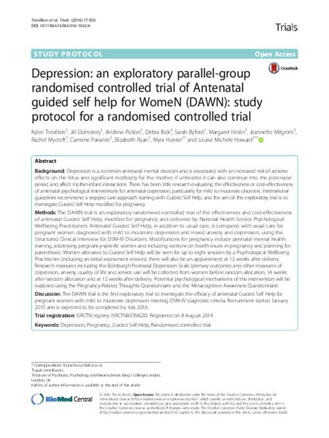Pdf Depression An Exploratory Parallel Group Randomised Controlled
