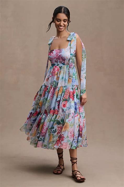 Bhldn Isabella Tiered Square Neck A Line Midi Dress Anthropologie