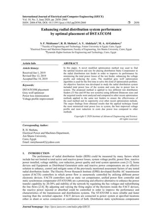 Enhancing Radial Distribution System Performance By Optimal Placement