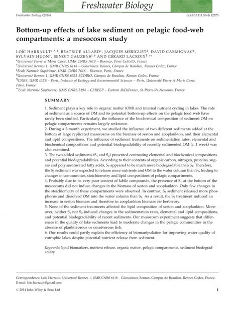 Pdf Bottom Up Effects Of Lake Sediment On Pelagic Food Web