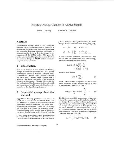 PDF Detecting Abrupt Changes In ARMA Signals