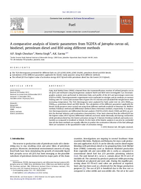 Pdf A Comparative Analysis Of Kinetic Parameters From Tgdta Of Jatropha Curcas Oil Biodiesel