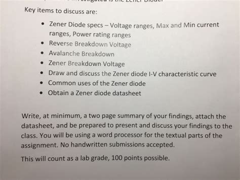 Solved Key Items To Discuss Are Zener Diode Specs Chegg Com