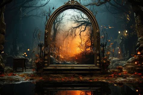 3d Illustration Of A Fantasy Halloween Scene With A Mirror Ai Generated