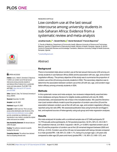 PDF Low Condom Use At The Last Sexual Intercourse Among University Babes In Sub Saharan