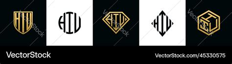 Initial Letters Hiu Logo Designs Bundle Royalty Free Vector