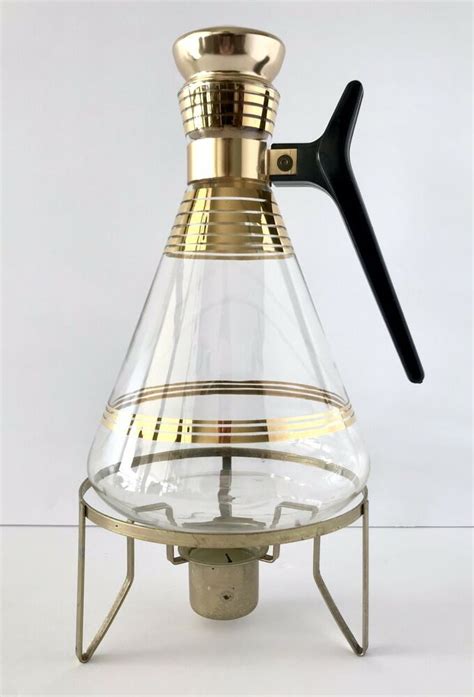 Vtg Coffee Carafe Inland Glass 22k Gold Chafing Warmer Mid Century