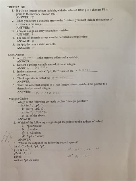 Solved Truefalse 1 If Pl Is An Integer Pointer Variable