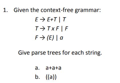 Solved Given The Context Free Grammar F E I A Give Chegg Com