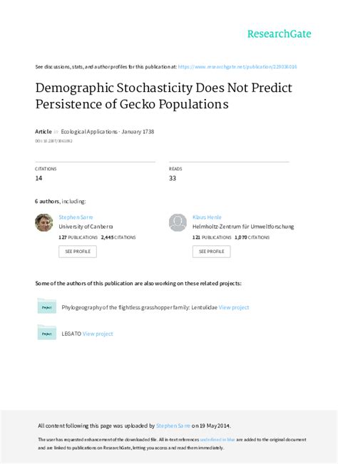 Pdf Demographic Stochasticity Does Not Predict Persistence Of Gecko