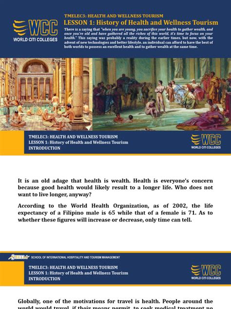 Tmelec3 Lesson 1 History Of Health And Wellness Toursim Pdf
