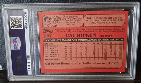 Cal Ripken 1982 Topps Traded Rc Psa 8 Centered Beauty Rookie Card 98t