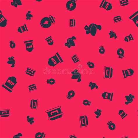 Set Coffin With Cross Funeral Urn Tombstone Rip Written And Dove On Seamless Pattern Vector