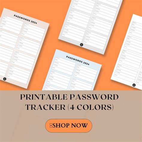 Passwords Tracker Printable And Fillable Password Organizer Password