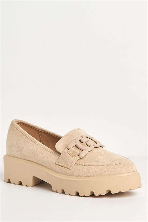 Lisa Chunky Sole Loafers In Nude Suede Miss Diva