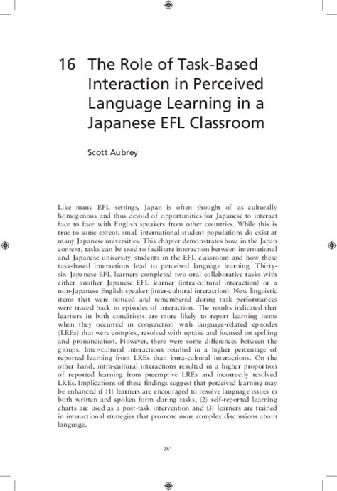 Pdf The Role Of Task Based Interaction In Perceived Language Learning