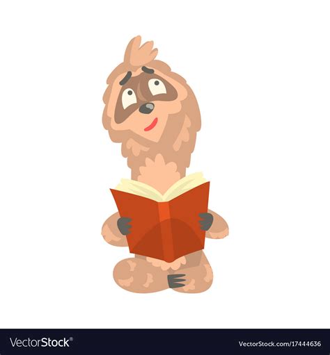 Cute Cartoon Sloth Character Reading A Book Funny Vector Image