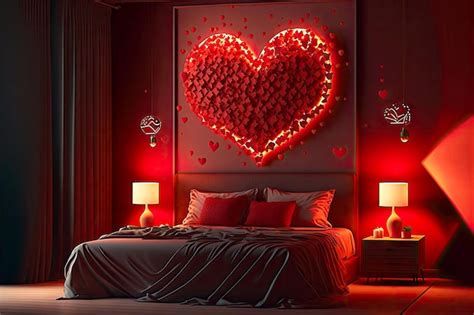 Ambiente Romántico Corazones Rojos En El Dormitorio Habitación Decorada