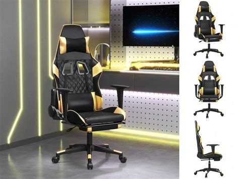 Vidaxl Bürostuhl Gaming Stuhl Mit Massage Fußstütze Schwarz Golden
