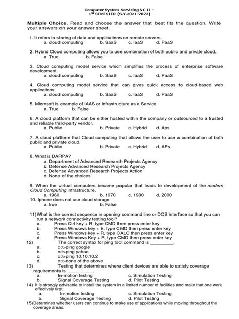 computer systems servicing summative test pdf cloud computing