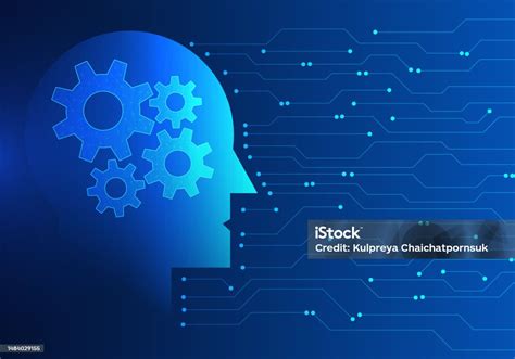 인공 지능은 측면에 톱니바퀴와 회로 기판이 내장되어 있어 일과 생활에서 점차 인간 비서 역할을 하는 Ai 시스템의 처리를 말합니다 개념에 대한 스톡 벡터 아트 및 기타