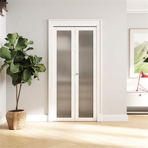 1 Lite Frosted Glass Closet Bifold Door With Hardware Kit And Handle