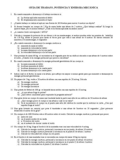Guía De Energía Mecánica Pdf Masa Energía Cinética