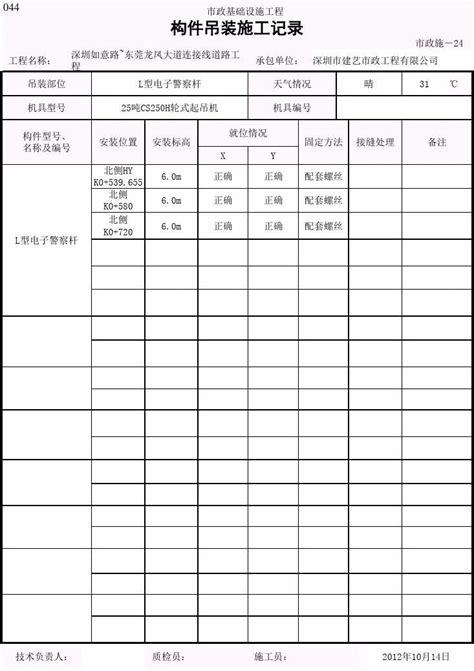 001 构件吊装施工记录 市政施24 word文档免费下载 亿佰文档网