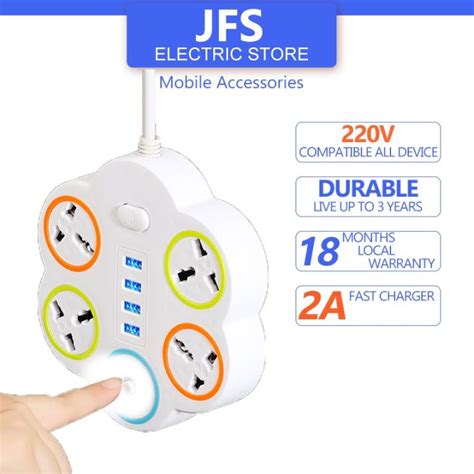 jfs power socket extension cable moveable multi function with 4 socket