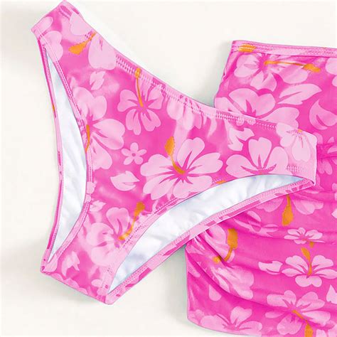 Girls 3 Piece Swimsuits Bathing Suit Flower Print Bikini Tops