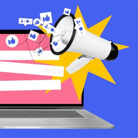 Megaphone Blasting Out Social Media Likes And Comments Onto Laptop