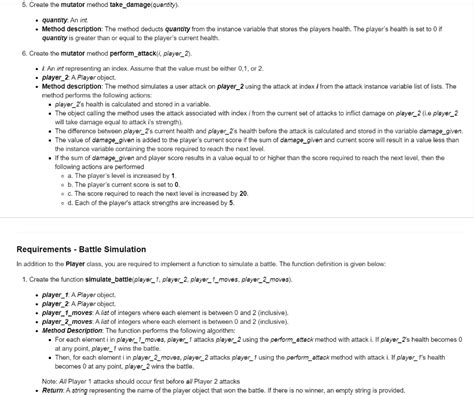 Solved Requirements Player Class The Requirements For The Chegg