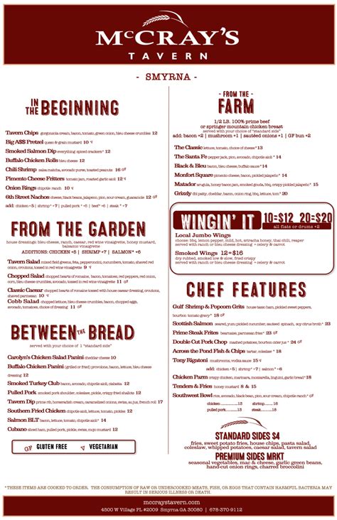 Lunch And Dinner Menu Brunch Menu Mccrays Tavern Smyrna